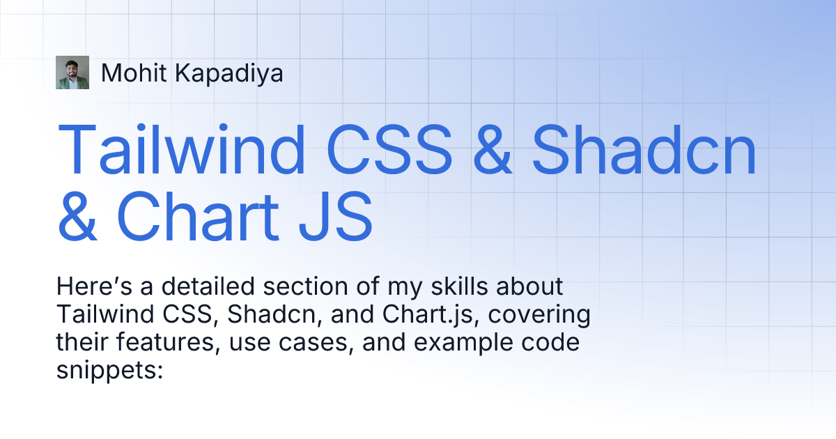 Tailwind CSS & Shadcn & Chart JS | Mohit Kapadiya